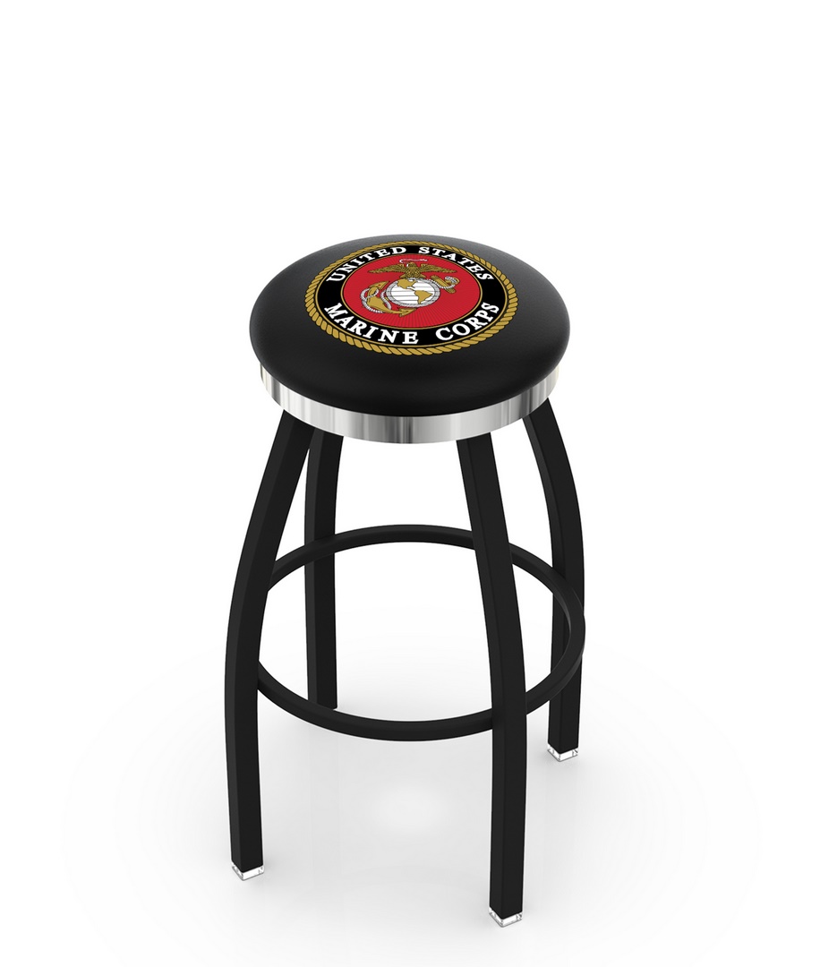 L8B2C U.S. Marines 30" Swivel Bar Stool with a Black Wrinkle and Chrome ...